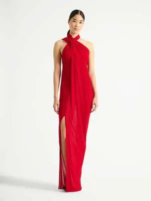Balmain Long Draped Jersey One-shoulder Dress