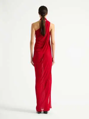 Balmain Long Draped Jersey One-shoulder Dress