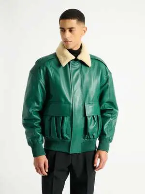 Balmain Shearling Lambskin Leather Bomber Jacket