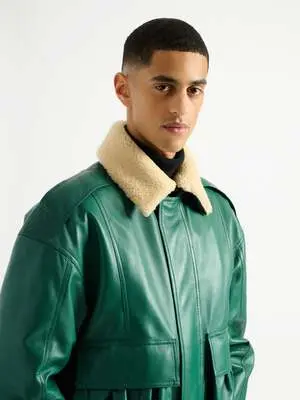 Balmain Shearling Lambskin Leather Bomber Jacket
