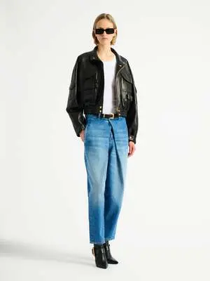 Balmain Lambskin Leather Cropped Bomber Jacket