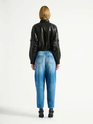 Balmain Lambskin Leather Cropped Bomber Jacket
