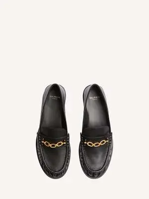 Balmain Sync Leather Loafers With Gold Chain Detailing - Black