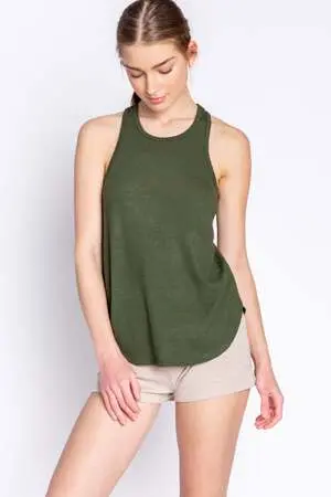 PJ Salvage Recycled Racerback Tank Top With Picot Trim