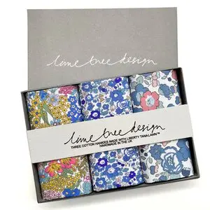 LIME TREE DESIGN Three Hankies Made With Liberty Fabric Cornflower - Blue