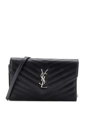 Saint Laurent Matelassé Chevron Leather Monogram Wallet On Chain - Black
