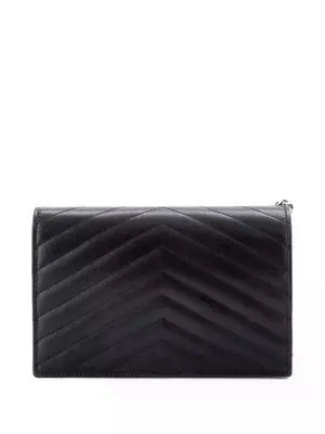 Saint Laurent Matelassé Chevron Leather Monogram Wallet On Chain - Black