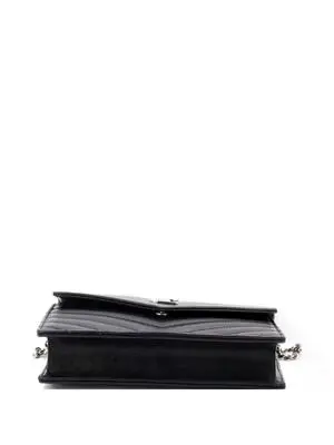 Saint Laurent Matelassé Chevron Leather Monogram Wallet On Chain - Black