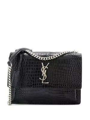 Saint Laurent Medium Croc Effect Leather Bag - Black