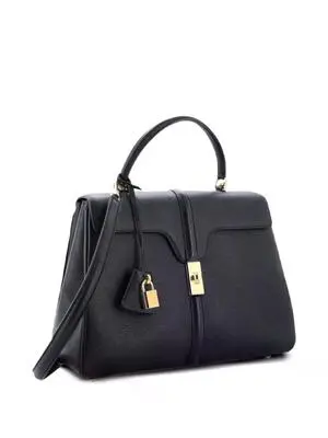 Celine 16" Top Handle Bag In Grained Calfskin - Black