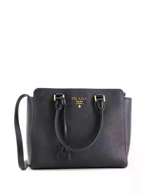 Prada Convertible Zip Saffiano Leather Tote Bag - Black