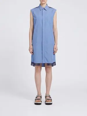 Sacai Striped Cotton Blend Shirt Dress - Blue