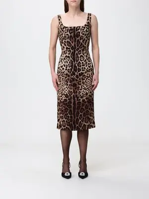 Dolce & Gabbana Animal Print Silk Midi Sheath Dress - Brown
