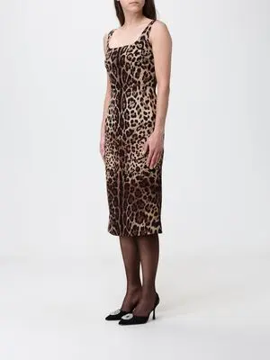Dolce & Gabbana Animal Print Silk Midi Sheath Dress - Brown