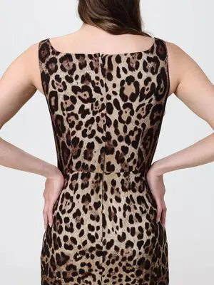 Dolce & Gabbana Animal Print Silk Midi Sheath Dress - Brown