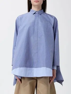 Sacai Striped Cotton Blend Long Sleeve Shirt - Gnawed Blue