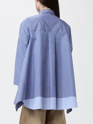 Sacai Striped Cotton Blend Long Sleeve Shirt