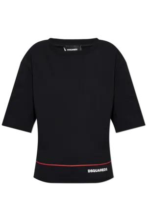 Dsquared2 Cotton Logo T-shirt With Red Line Detail - Black