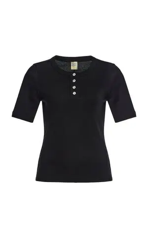 FLORE FLORE Jess Cotton Henley T-shirt - Black