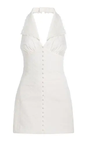 MIRROR PALAIS Collared Halterneck Cotton Eyelet Mini Dress - White