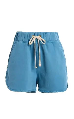 LES TIEN Serena Scallop Cotton Mini Shorts - Blue