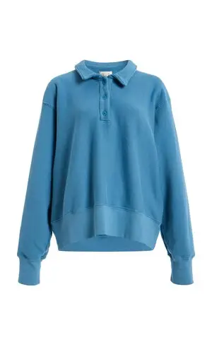 LES TIEN Cotton Henley Sweatshirt - Blue