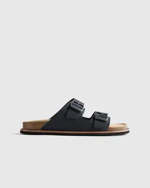 Quince Nubuck Leather Double Buckle Slide - Black