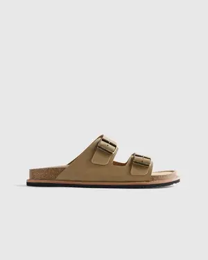 Quince Nubuck Leather Double Buckle Slide - Wheat