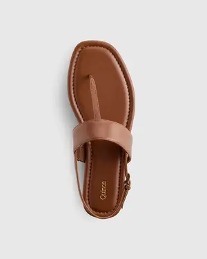Quince Italian Leather T-strap Sandal - Cognac