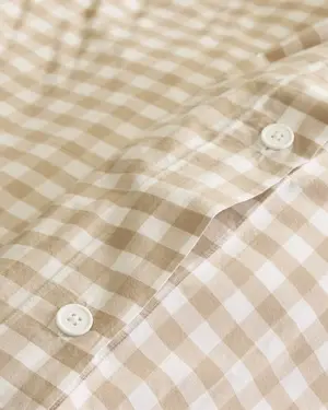 Quince Organic Crisp Percale Gingham Duvet Cover Set - Cafe