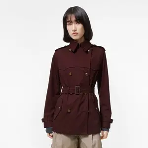 Burberry Short Tropical Gabardine Foxfield Trench Coat - Vineyard Red