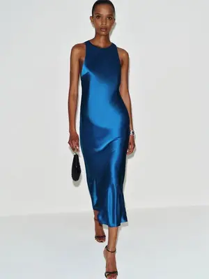 REFORMATION Noe Silk Dress Blue