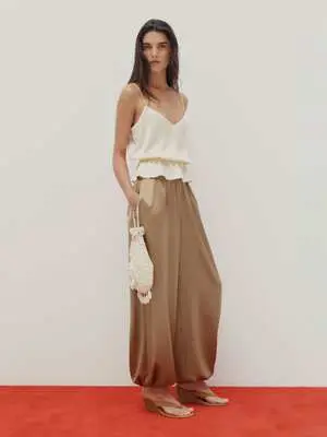 REFORMATION Aven Satin Pant - Brown