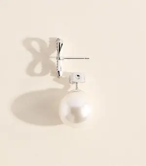 SELF-PORTRAIT Crystal Embellished Bow And Faux Pearl Drop Earrings - Silver