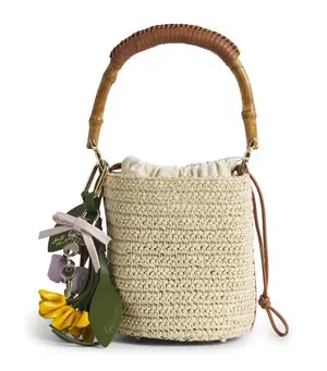 SELF-PORTRAIT Mini Raffia Bucket Bag - Beige