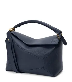 Loewe Medium Leather Puzzle Edge Top-handle Bag - Navy