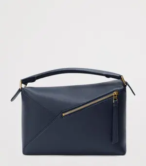 Loewe Medium Leather Puzzle Edge Top-handle Bag - Navy
