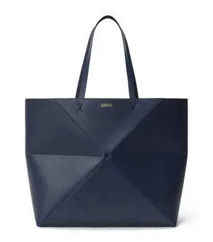 Loewe Medium Leather Puzzle Fold Tote Bag - Navy