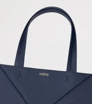 Loewe Medium Leather Puzzle Fold Tote Bag - Navy