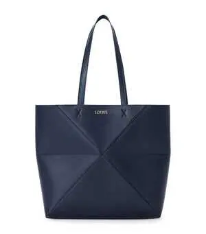 Loewe Medium Leather Puzzle Fold Tote Bag - Navy