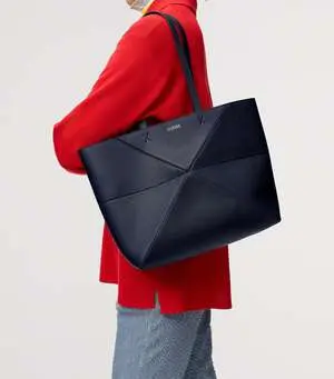 Loewe Medium Leather Puzzle Fold Tote Bag - Navy
