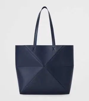 Loewe Medium Leather Puzzle Fold Tote Bag - Navy