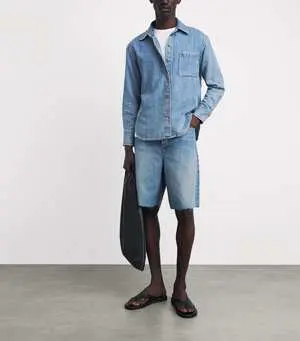 FRAME Frayed Wide-leg Denim Shorts - Blue