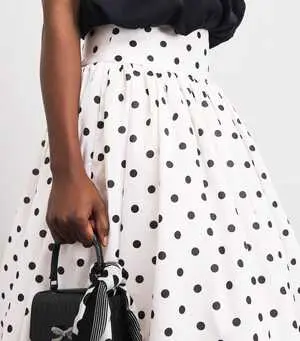 SELF-PORTRAIT Polka Dot Taffeta Midi Skirt