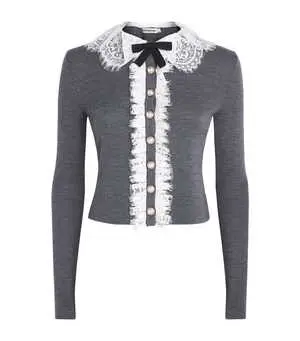 SELF-PORTRAIT Wool Lace-collar Cardigan