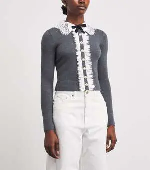 SELF-PORTRAIT Wool Lace-collar Cardigan