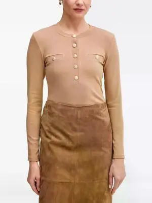 MARC AUREL Crew Neck Long Sleeve Top With Button Detail