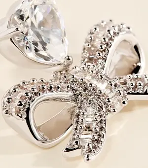 SELF-PORTRAIT Crystal Heart Bow Drop Earrings