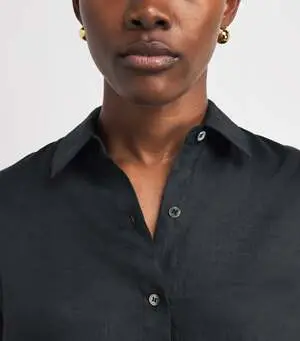 Theory Cropped Linen Shirt With Elasticated Waistband - Black