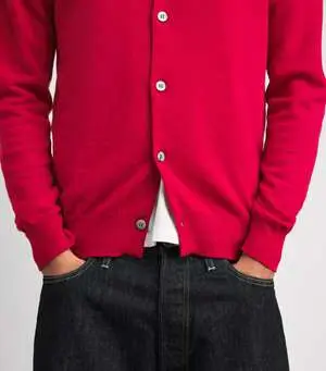 Comme Des Garçons Wool Rhinestone Heart Logo Cardigan - Red